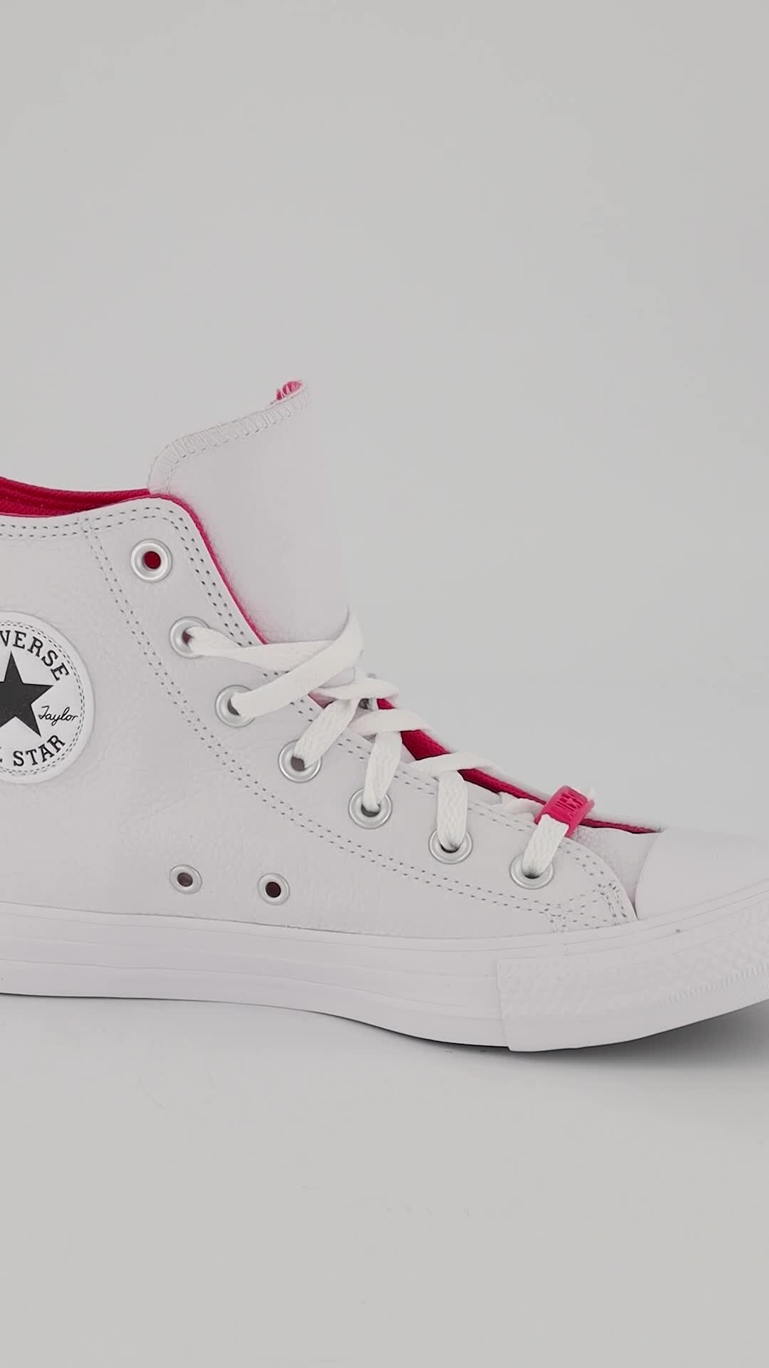 Converse, Tenisi de piele inalti Chuck Taylor All Star, Alb/Roz, 6.5 ...