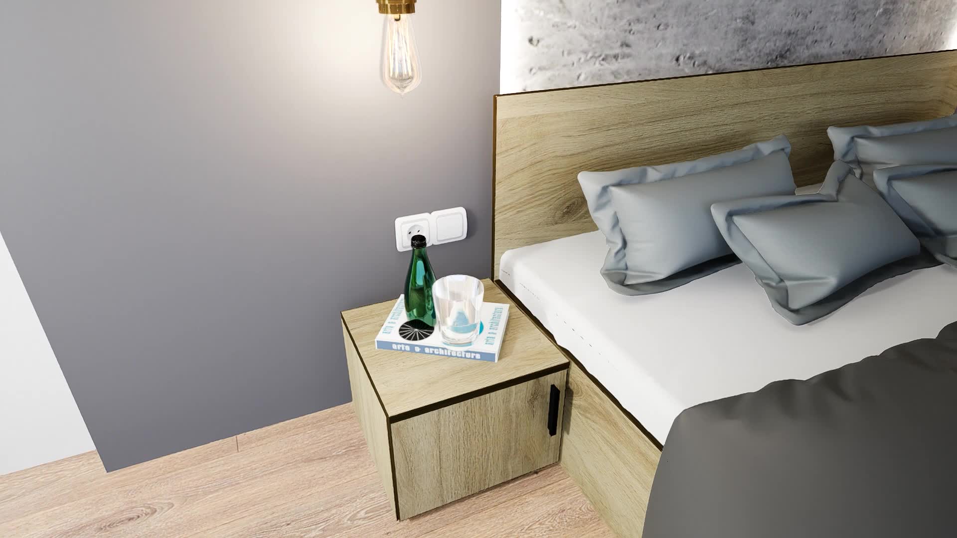 Set Mobila Dormitor Irim Treff, Pat 160x200 cm, Dulap, 2 Noptiere ...