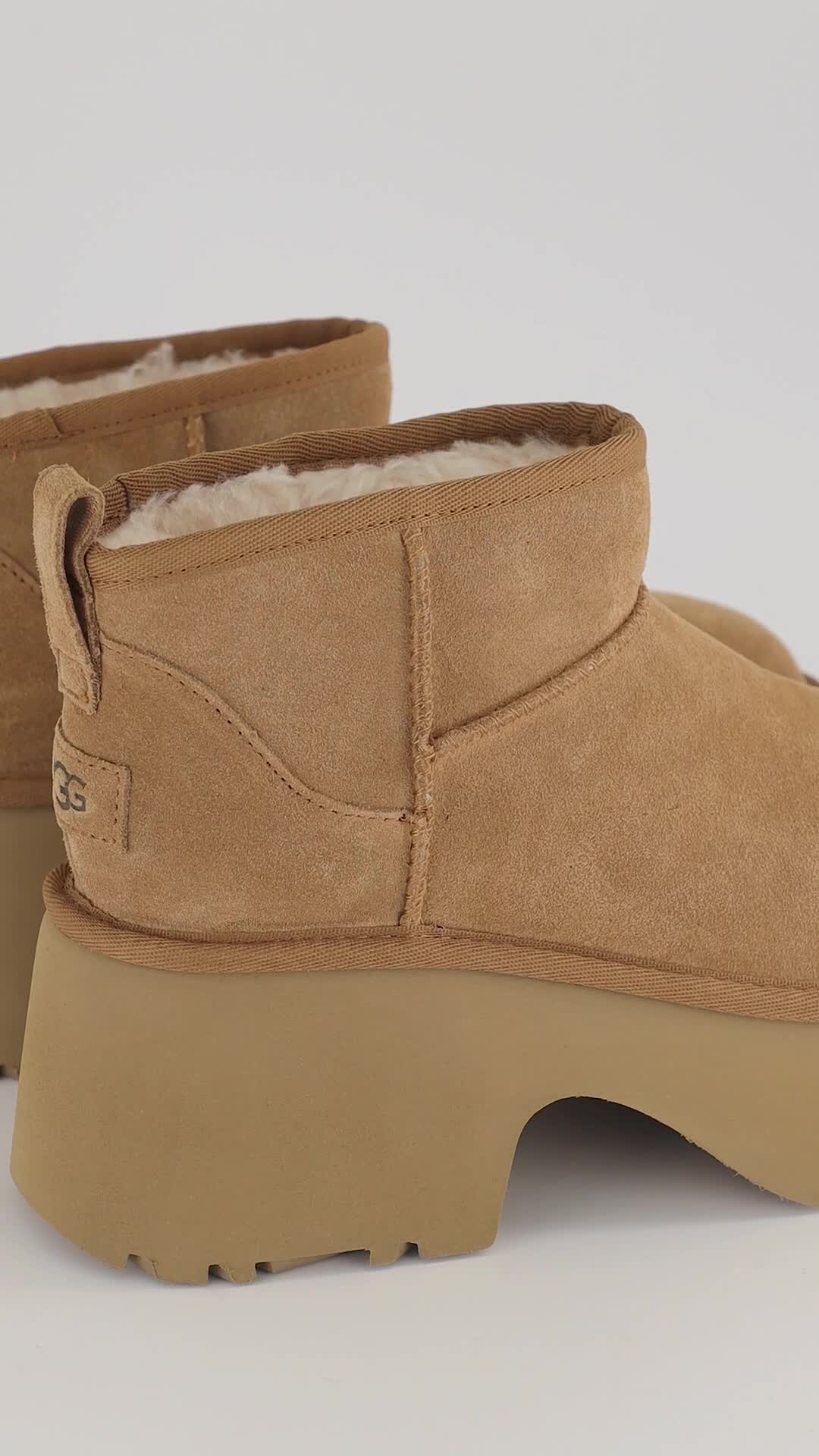 UGG, Ghete din piele intoarsa Classic Ultra, Maro camel, 8 - eMAG.ro