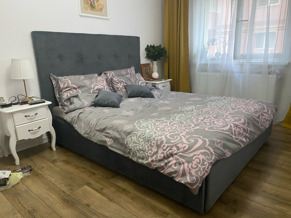 Pat tapitat Terano, material textil, somiera rabatabila inclusa ...