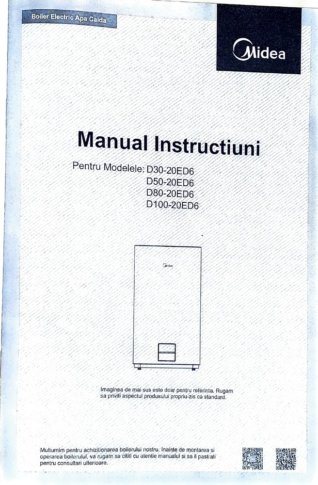Boiler electric Midea D100-20ED6, Flat, 100l, 2000W, control Wi-Fi ...