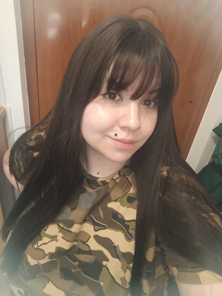 Peruca lunga cu breton din par natural, 58cm, Cool brown - eMAG.ro