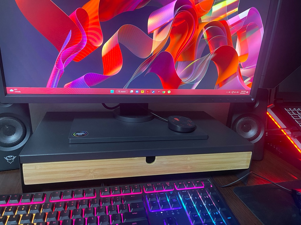 Suport monitor cu sertar, 10x47 cm, fanta cabluri, compartimente ...