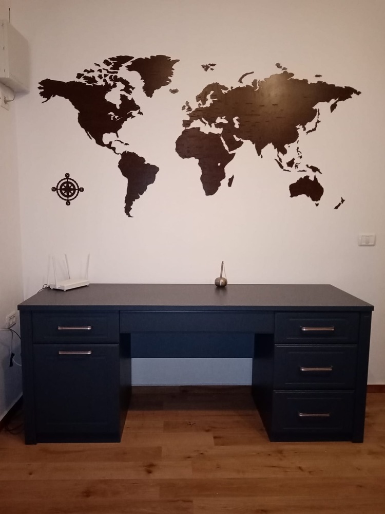 Harta lumii din Lemn, esenta stejar sonoma, 200x109cm, contine ...