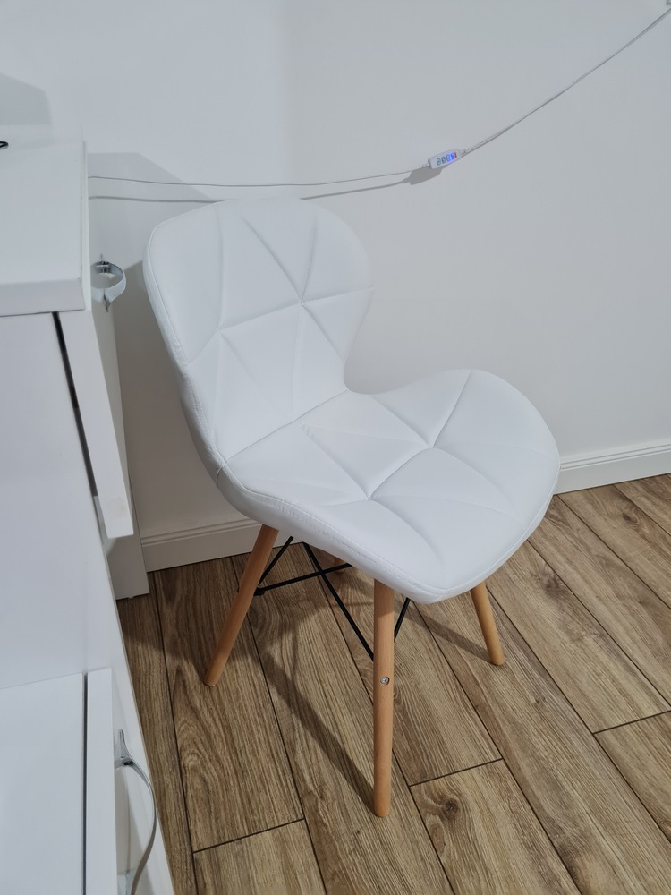 Scaun DENVER Oslo, alb, model scandinav, sezut tip scoica tapitat ...