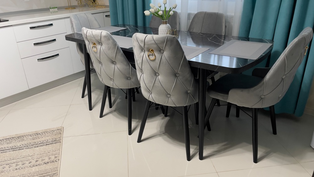 Set Masa Extensibila neagra cu 6 scaune, Modella Nex crem L 170, l 80 ...