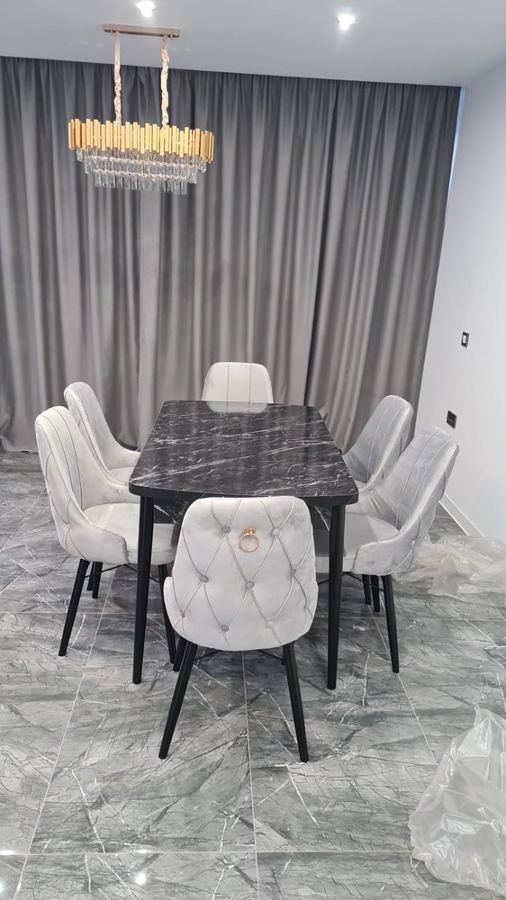 Set Masa Extensibila neagra cu 6 scaune, Modella Nex gri L 170, l 80, h ...