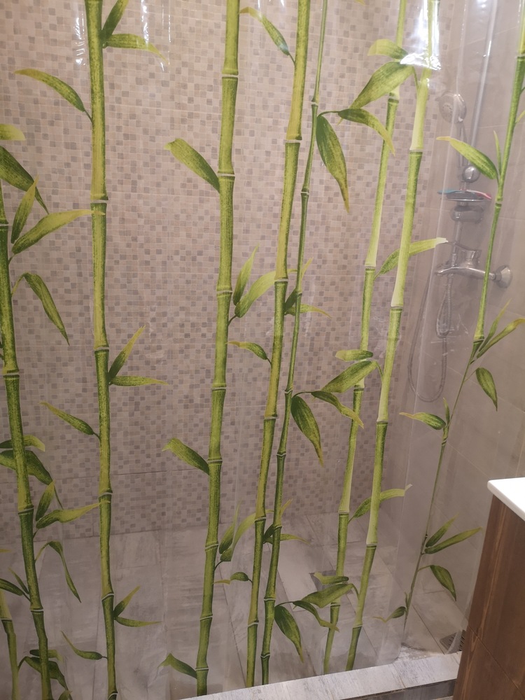 Perdea dus Cali Bambus, model bambus, transparent + verde, 180 x 200 cm ...