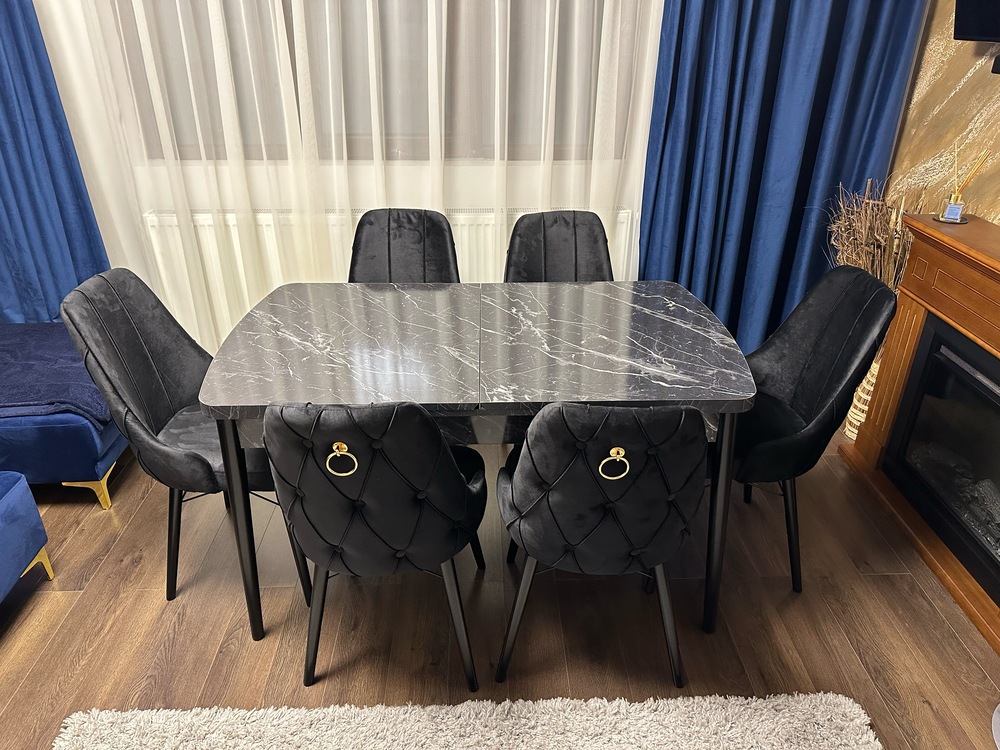 Set Masa Extensibila neagra cu 6 scaune, Modella Nex gri L 170, l 80, h ...