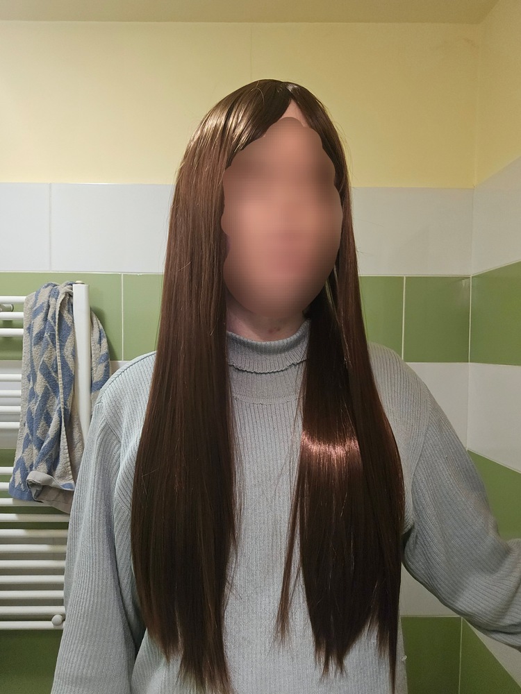 Peruca lunga cu breton din par natural, 58cm, Negru - eMAG.ro