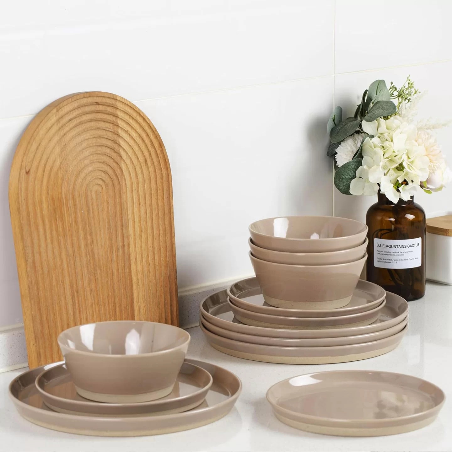 Set 4 farfurii adanci, farfurii ceramica, 15x6cm, cafeniu deschis cu ...
