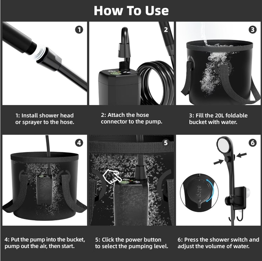 Dus Portabil Camping POKKO Camp Shower™ 6000mAh, Ecran LED, Moduri ...