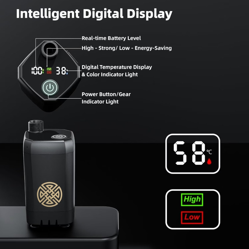 Dus Portabil Camping POKKO Camp Shower™ 6000mAh, Ecran LED, Moduri ...