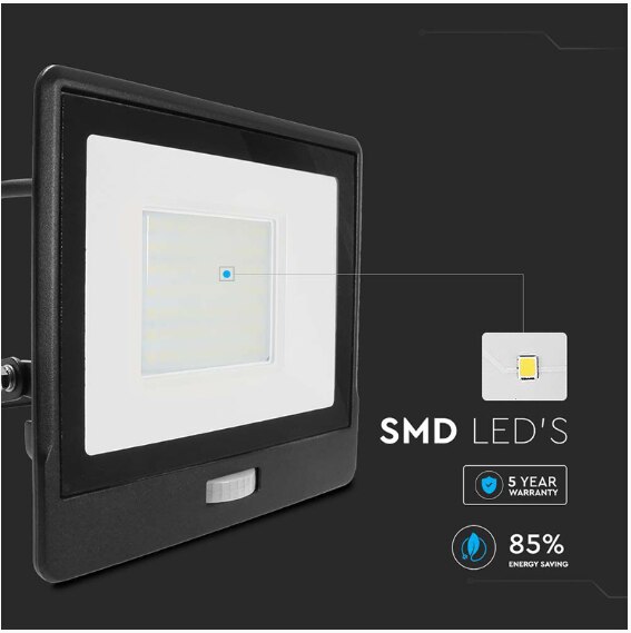 Reflector Led SMD 50W 6400K IP65 Cu Senzor Miscare - Negru - eMAG.ro