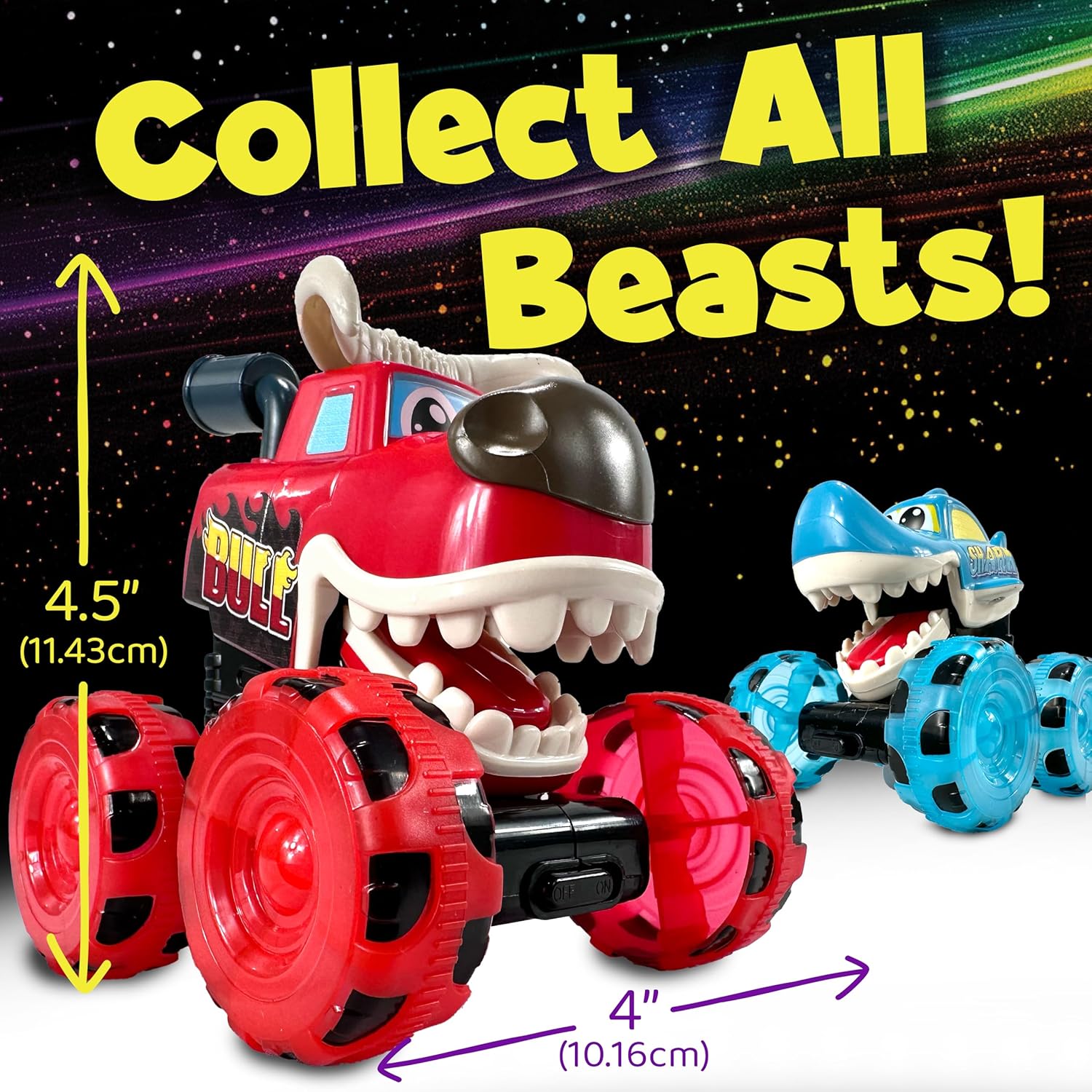 Gyerekautó, KidProtect® Monster Wheely Bull, Nyomógombos Kioldó Rendszerrel, RGB LED-es ...