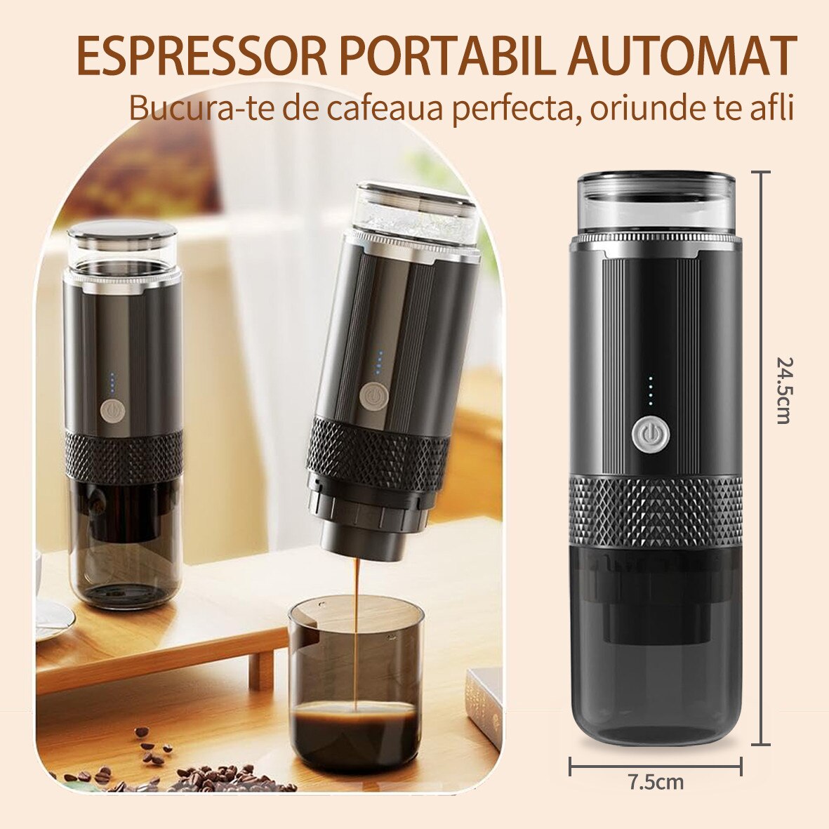 Espressor portabil automat 2 in 1, Yulinland®️, Extractie din capsule ...