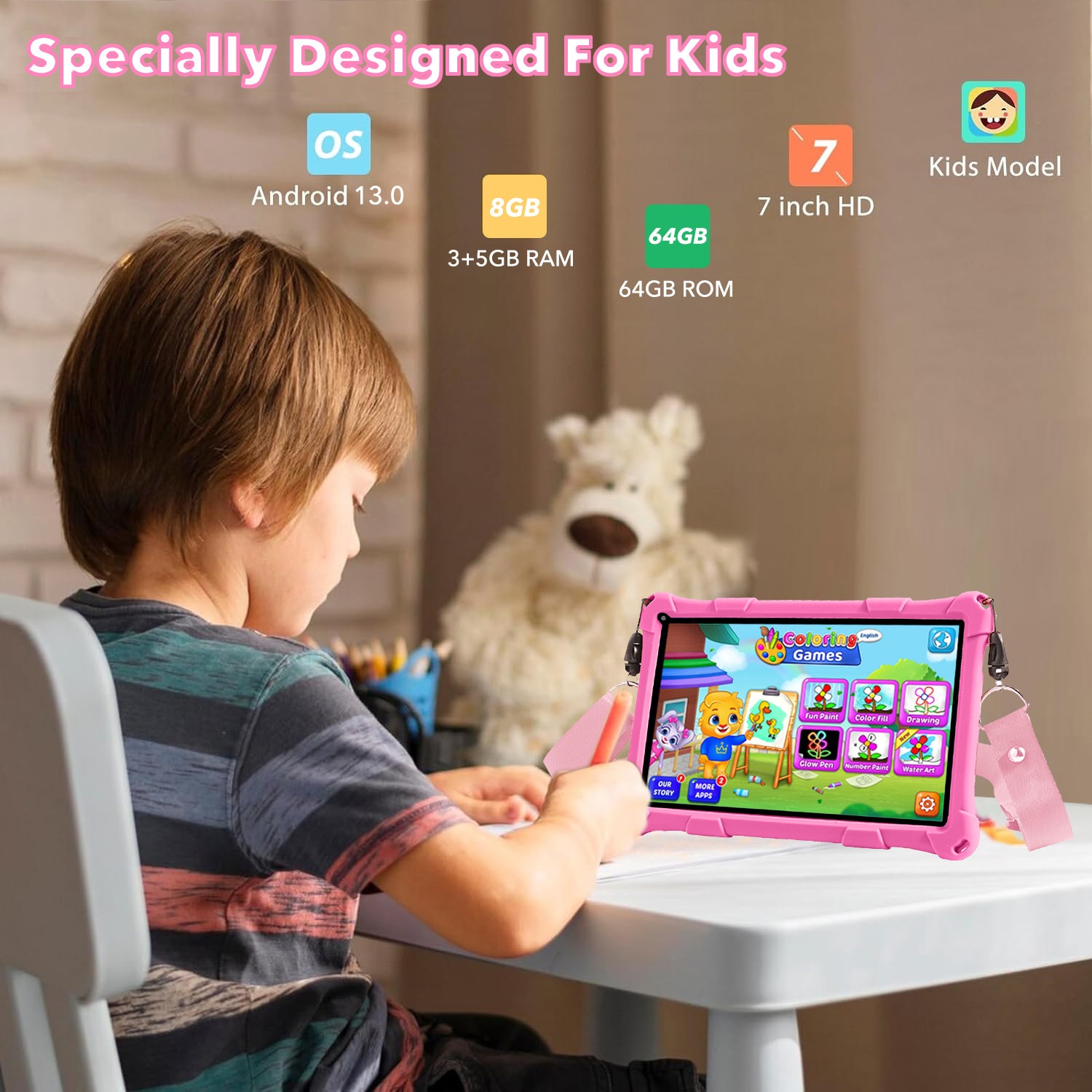 Tableta pentru copii LULUGTI, 7 inch, Android 13, 64GB, design ...