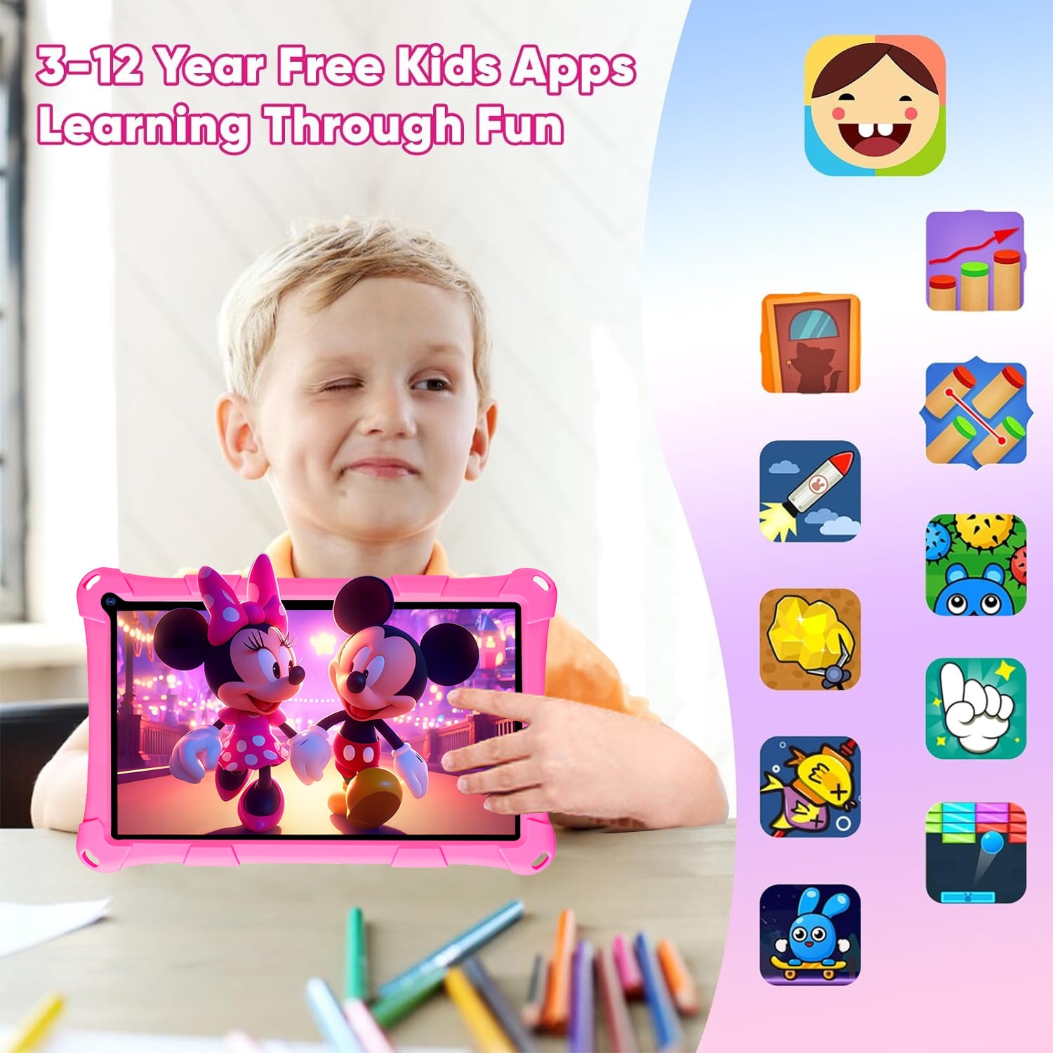 Tableta pentru copii LULUGTI, 7 inch, Android 13, 64GB, design ...