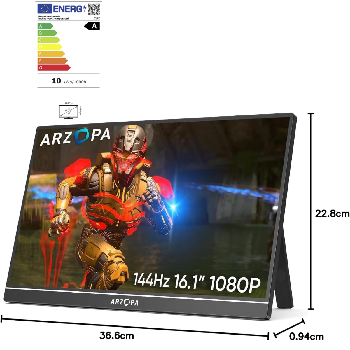Monitor Portabil de 16,1" inch, Rezolutie 1920*1080, 100% sRGB, HDR 10 ...