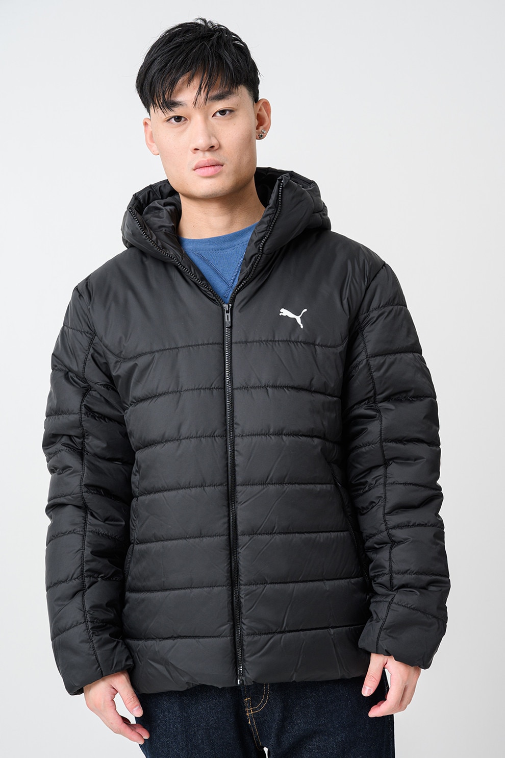 Puma, Geaca matlasata cu logo si gluga, Negru, L - eMAG.ro