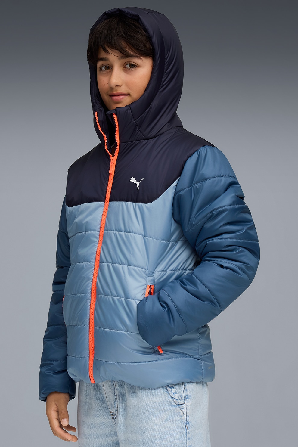 Puma, Geaca cu vatelina si gluga, Albastru pastel, Albastru inchis ...