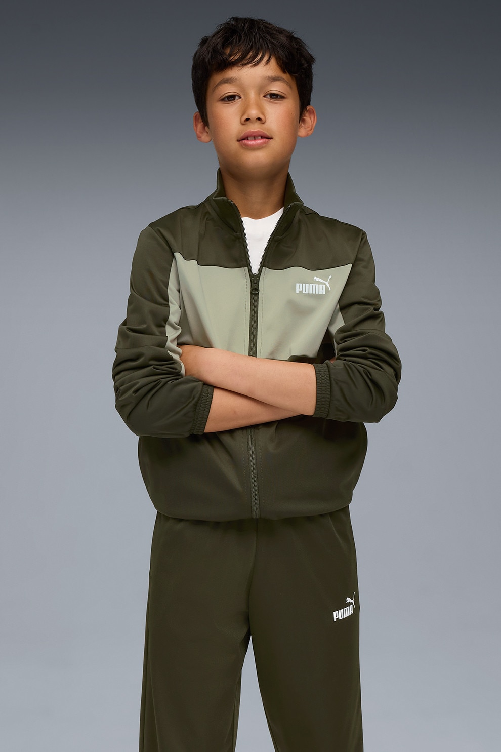 Puma, Trening cu logo si fermoar, Verde pal, Verde feriga, 176 CM - eMAG.ro