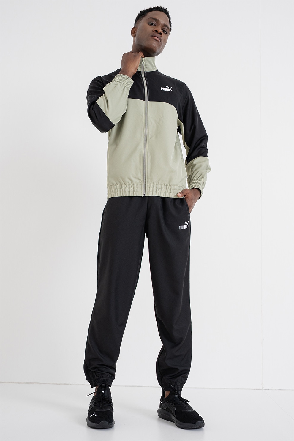 Puma, Trening colorblock cu fermoar, Negru, Verde pal, XXL - eMAG.ro