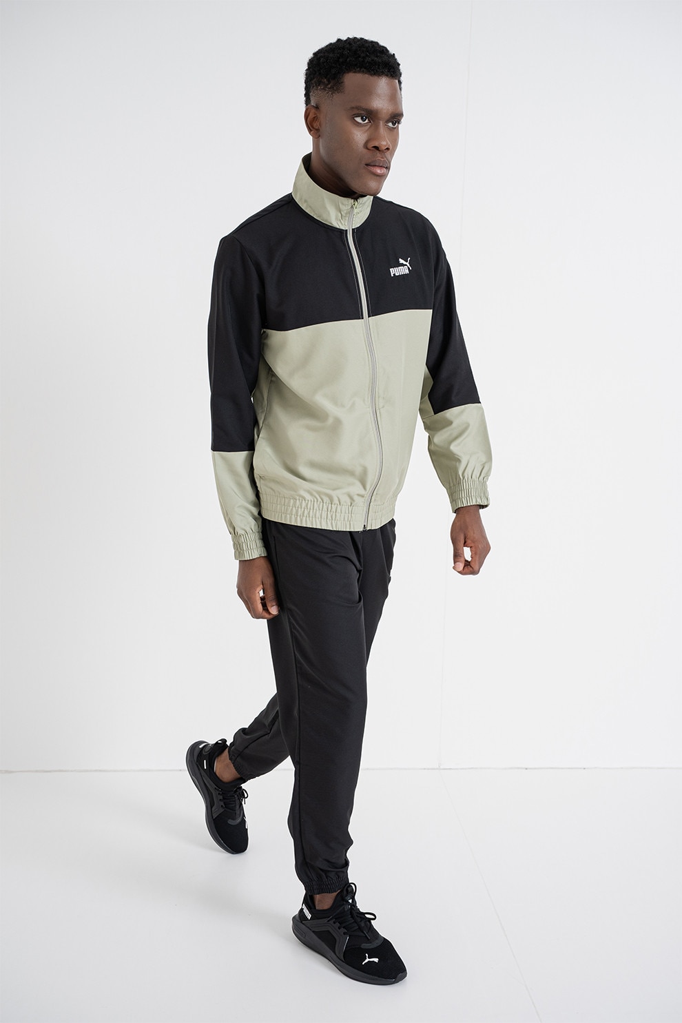 Puma, Trening colorblock cu fermoar, Negru, Verde pal, XXL - eMAG.ro
