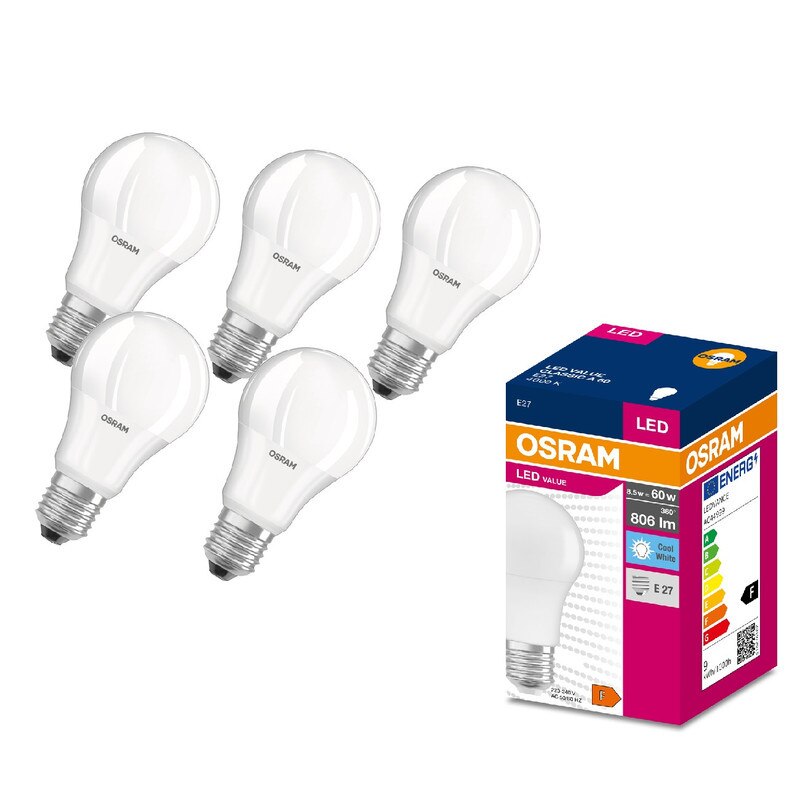 Set 5 becuri glob OSRAM LED, E27, 8.5 W echivalent 60w, unghi 360 lumina neutra 4000K,806 lm ...