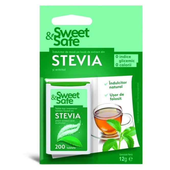 Indulcitor natural din stevia 200 tablete - sweet&Safe - eMAG.ro