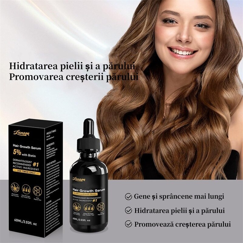 Ser pentru par LUNOON 5% Minoxidil, regenerant, 60ml, pentru scalp ...