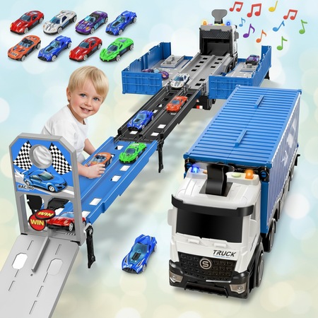 Set camion trailer de jucarie pentru copii 9 in 1, carucior camion ...