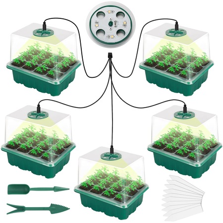 Minisera 5 cutii de germinare rasaduri cu 60 celule si lampi de ...