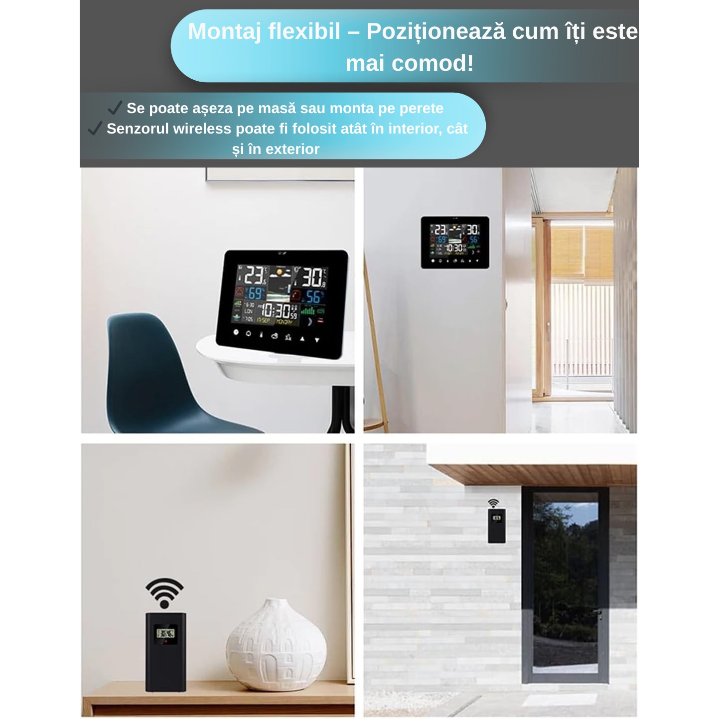 Statie Meteo Digitala cu Senzor Exterior Wireless, Ecran Tactil Color ...