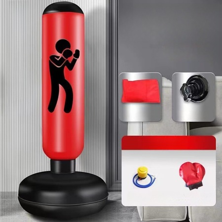 Set sac de box cu manusi Ronyes gonflabil PVC rosu 160cm - eMAG.ro
