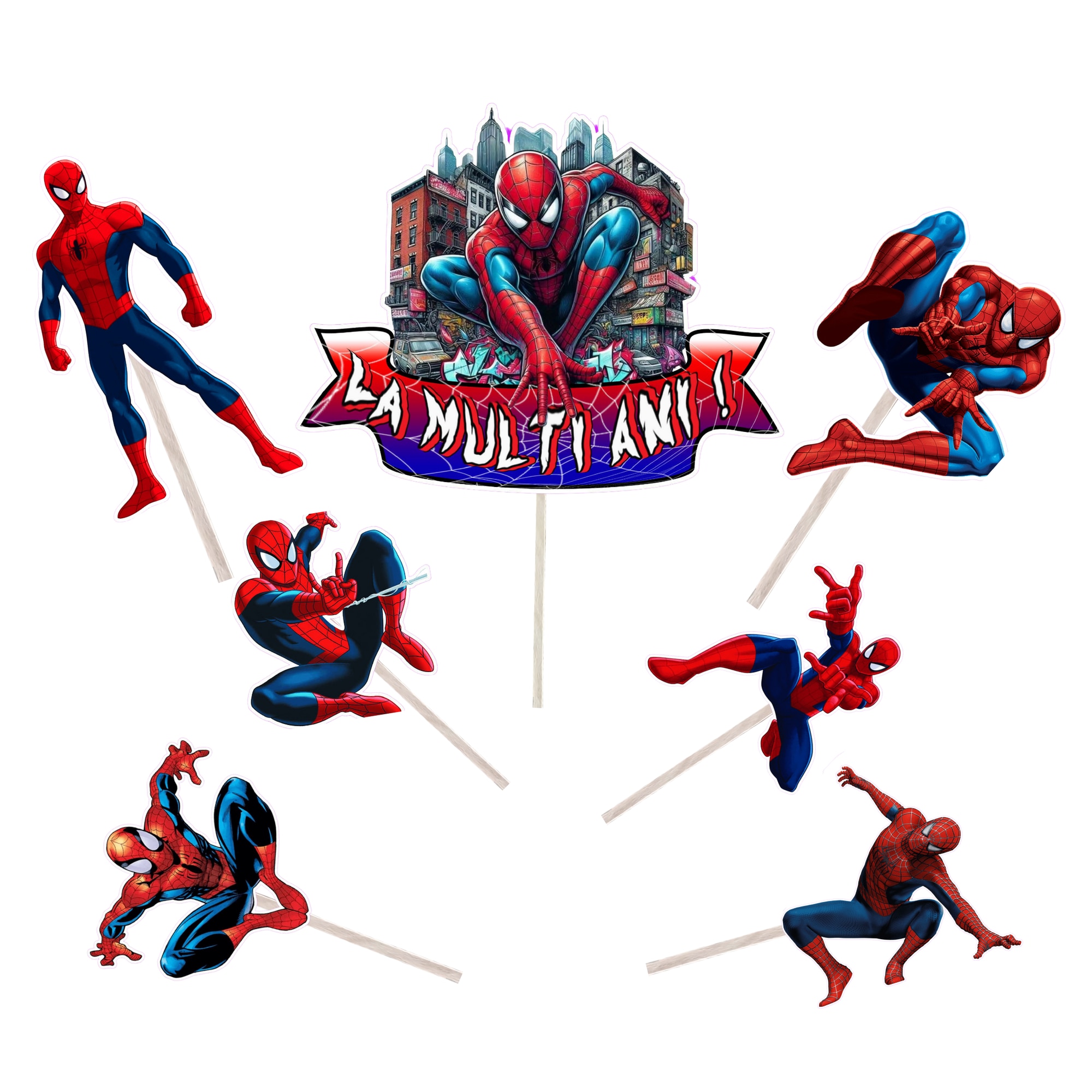 Topper Tort Spider-Man – Carton Lucios, Set 7 buc 13–17 cm, Petrecere ...