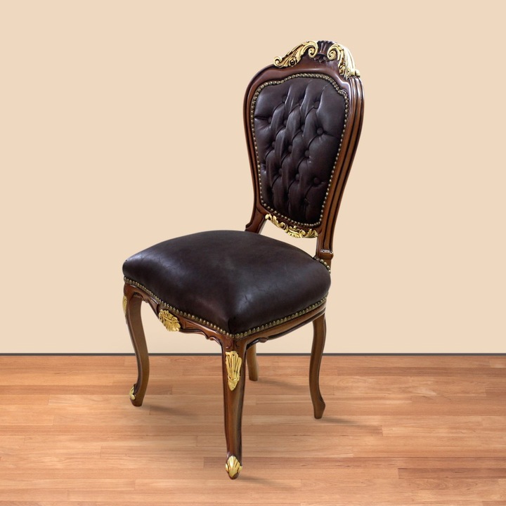 Scaun LUXURY clasic stil baroc cadru lemn masiv, tapiterie maro - eMAG.ro