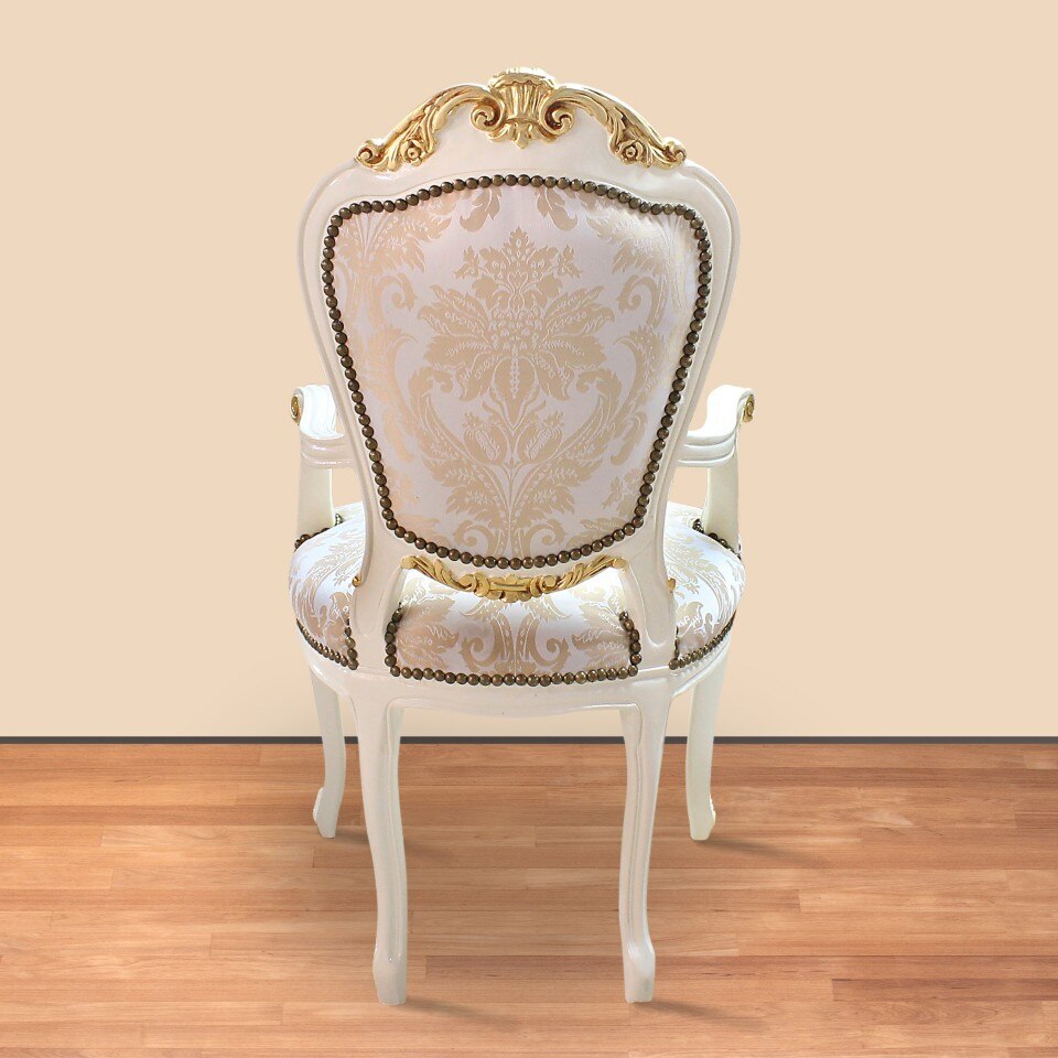 Scaun LUXURY cu brate Baroc Cadru crem, Tapiterie royal bej - eMAG.ro