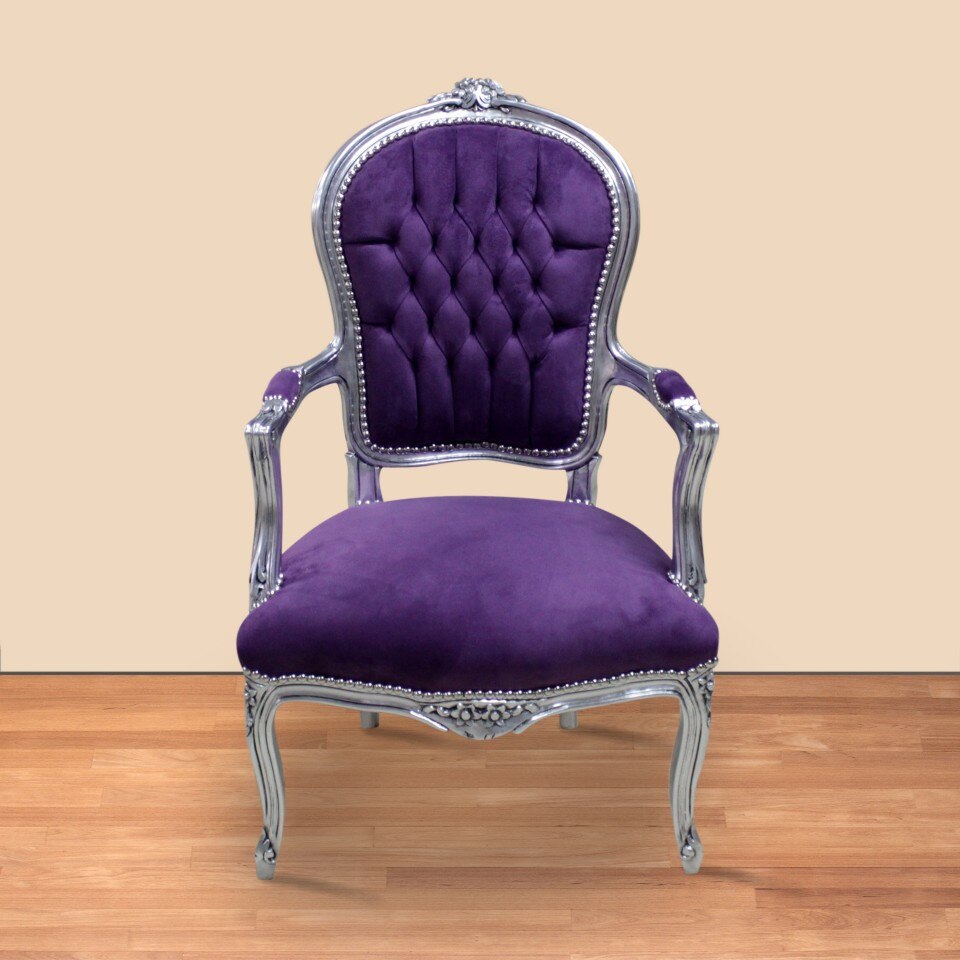 Scaun LOUIS XV Cadru Argintiu lemn masiv, Tapiterie Mov - eMAG.ro