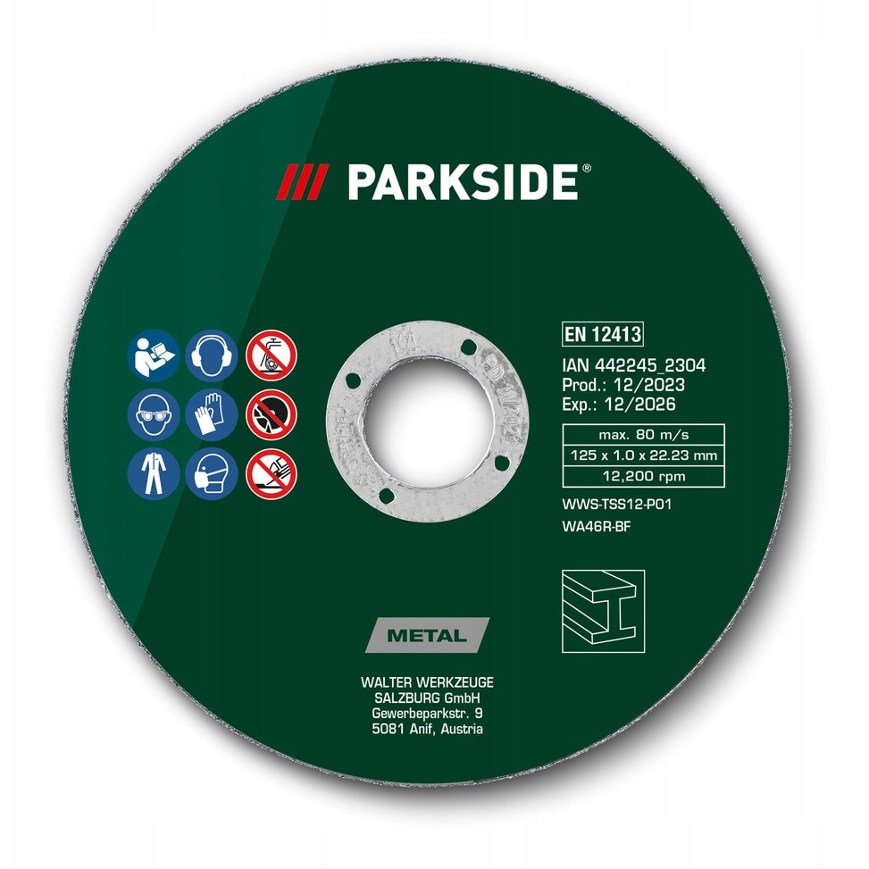 Set 12 discuri taiere metal O 125mm, ParkSide, 1,0mm grosime, 22,23mm ...