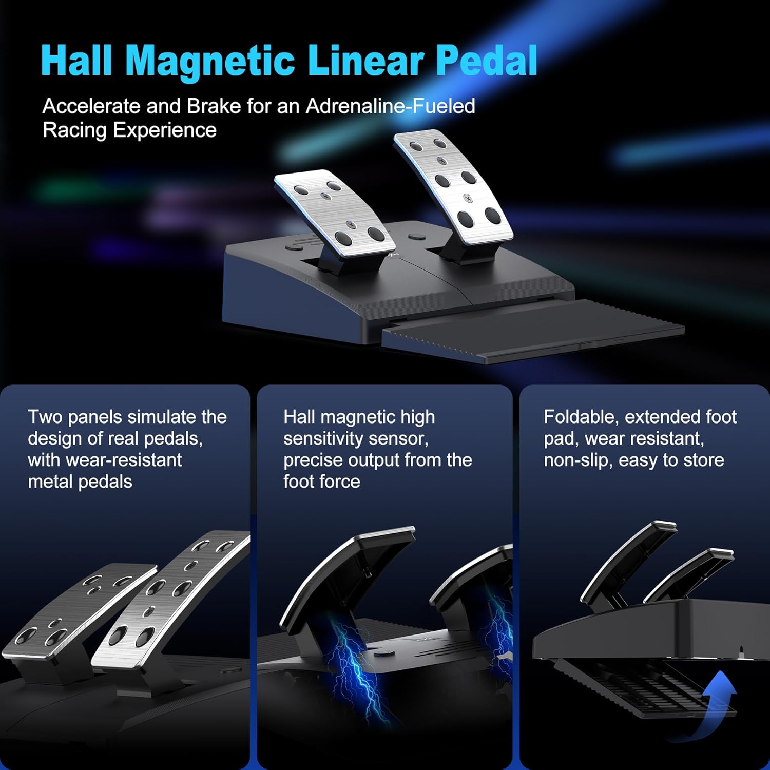 Set volan si pedale gaming PXN, V900 GEN2, 270-900 rotatii, pedale Hall ...