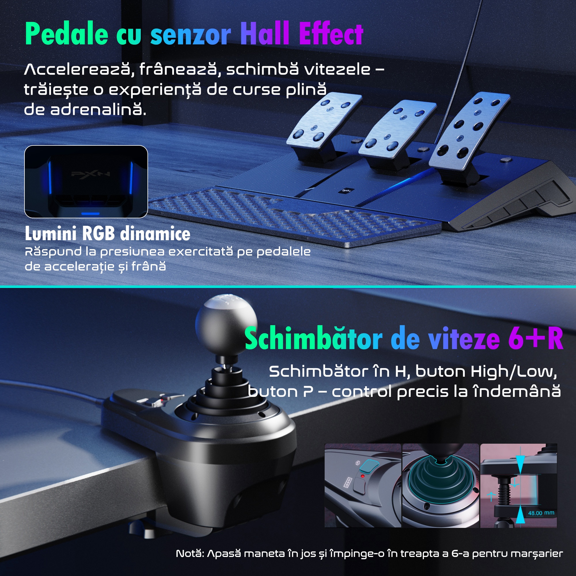 Set volan, schimbator si pedale gaming PXN, V9 Gen2, 270°/900°, H ...