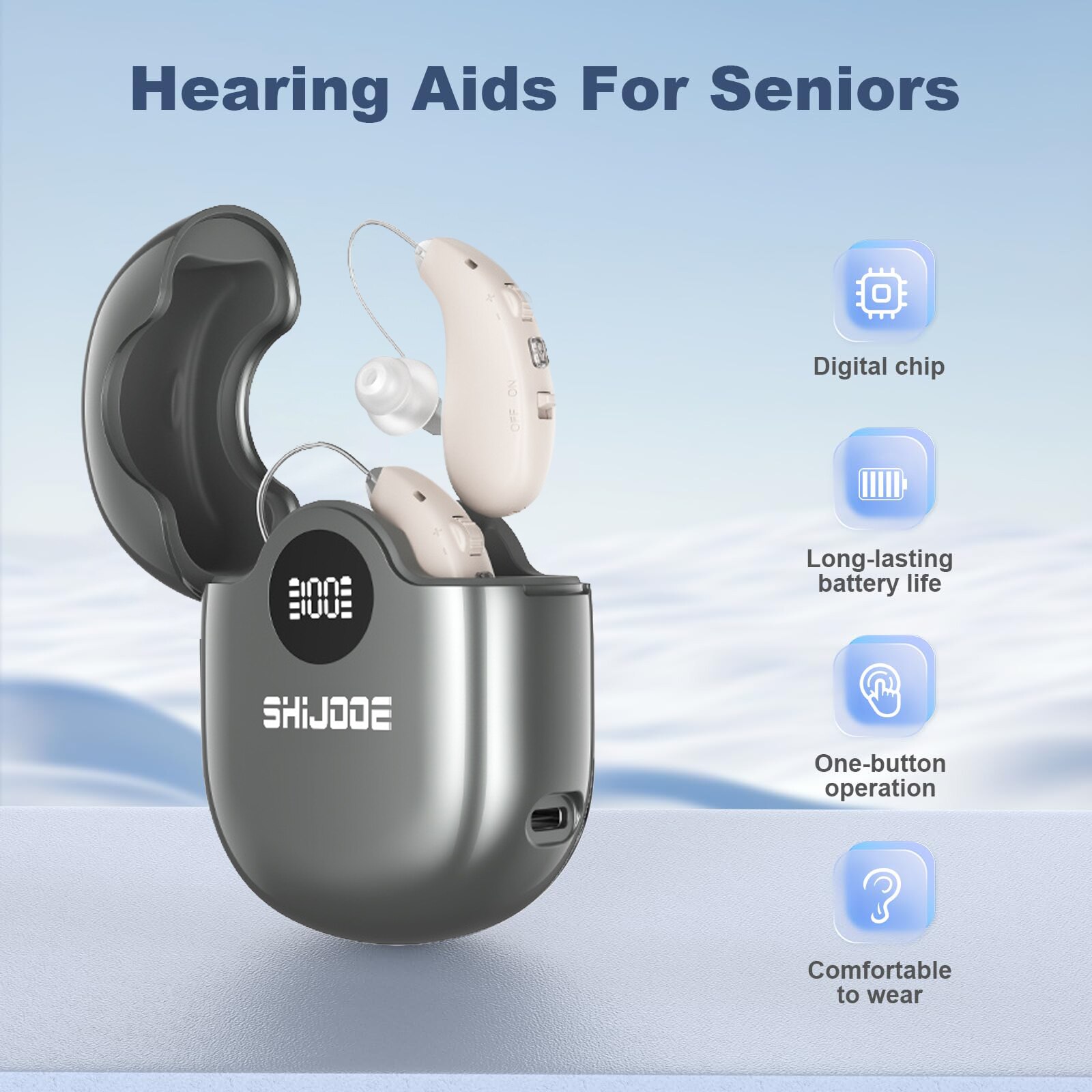 Set 2x Aparat Auditiv Premium，SHIJOOE®，Hipoacuzie Medie-Severa，130 dB Amplificator de sunet，3 ...