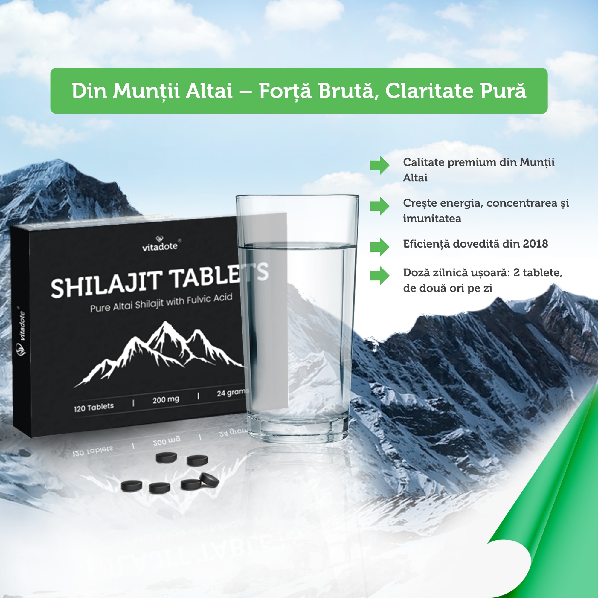 Vitadote® Shilajit Pur 24.000mg – 120 Tablete Vegane din Mumie Altai ...
