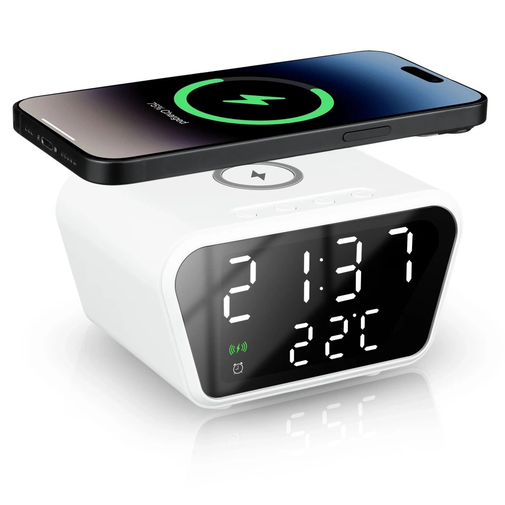 Ceas desteptator inteligent, Sz01-15W-W, Alb, Incarcator wireless Qi ...