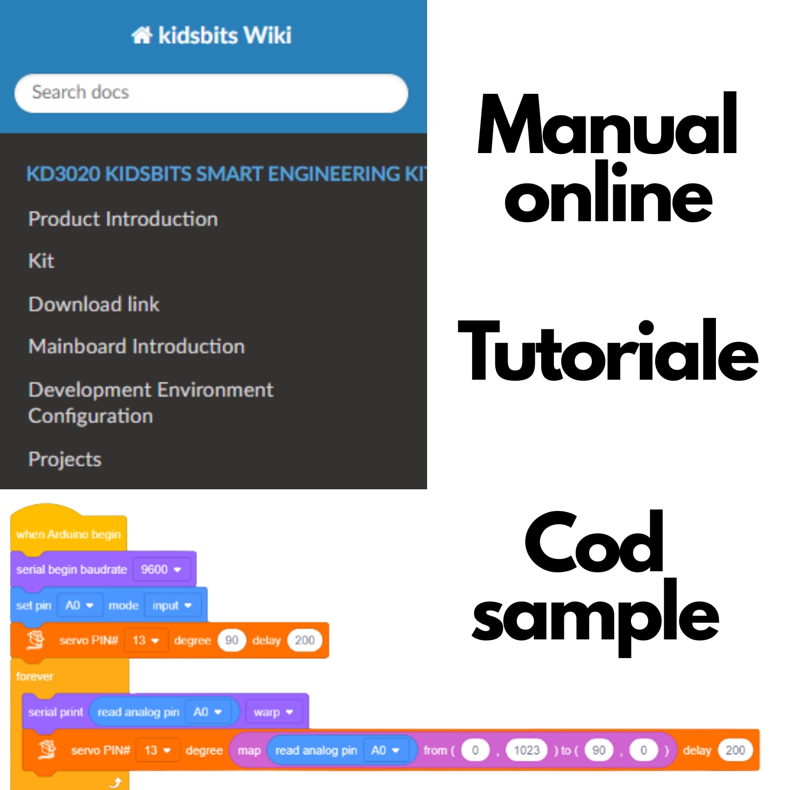 Kit robotica STEM KeyeStudio Kidsbits, 8 proiecte arduino/scratch ...