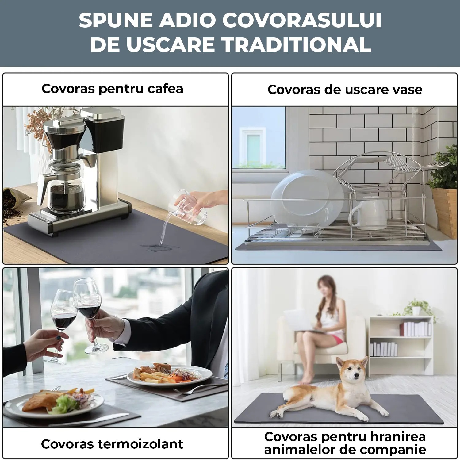 Covoras Multifunctional Absorbant Elindor®, din Piele PU, Diatomit si ...