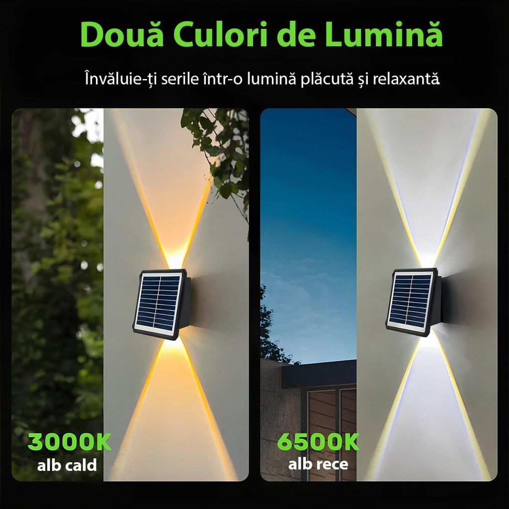Aplica solara LEDIGANT cu 2 LED-uri, unghi ajustabil, IP65, 3 culori ...