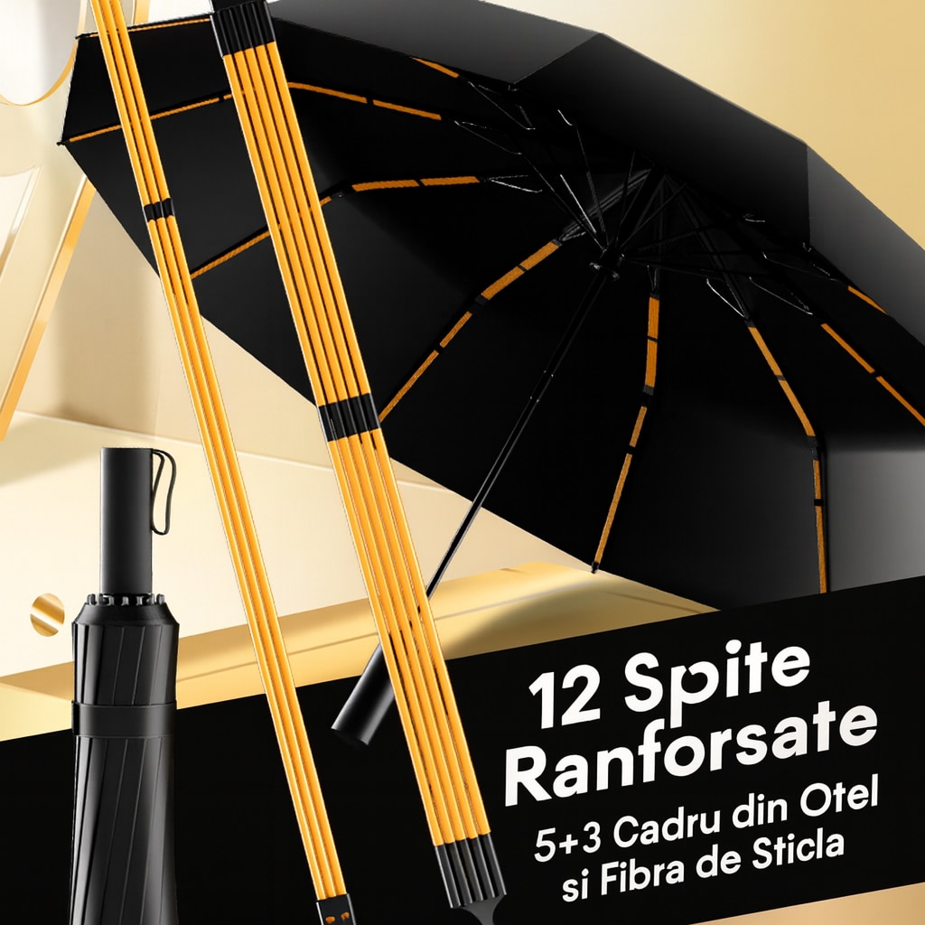 Umbrela de ploaie pliabila cu husa, rezistenta la vant puternic ...