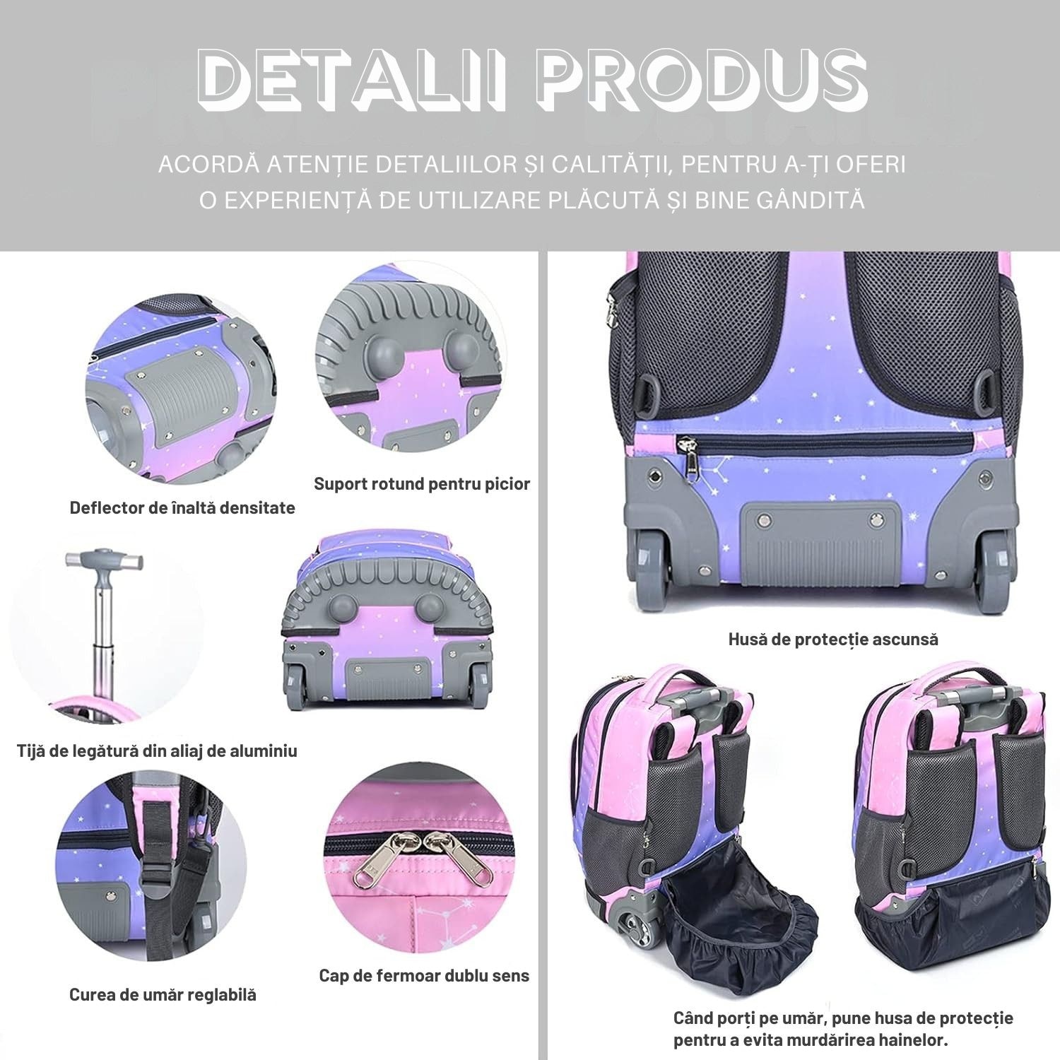 Ghiozdan troler multifunctional copii Giftry® – 2-in-1 rucsac cu roti ...